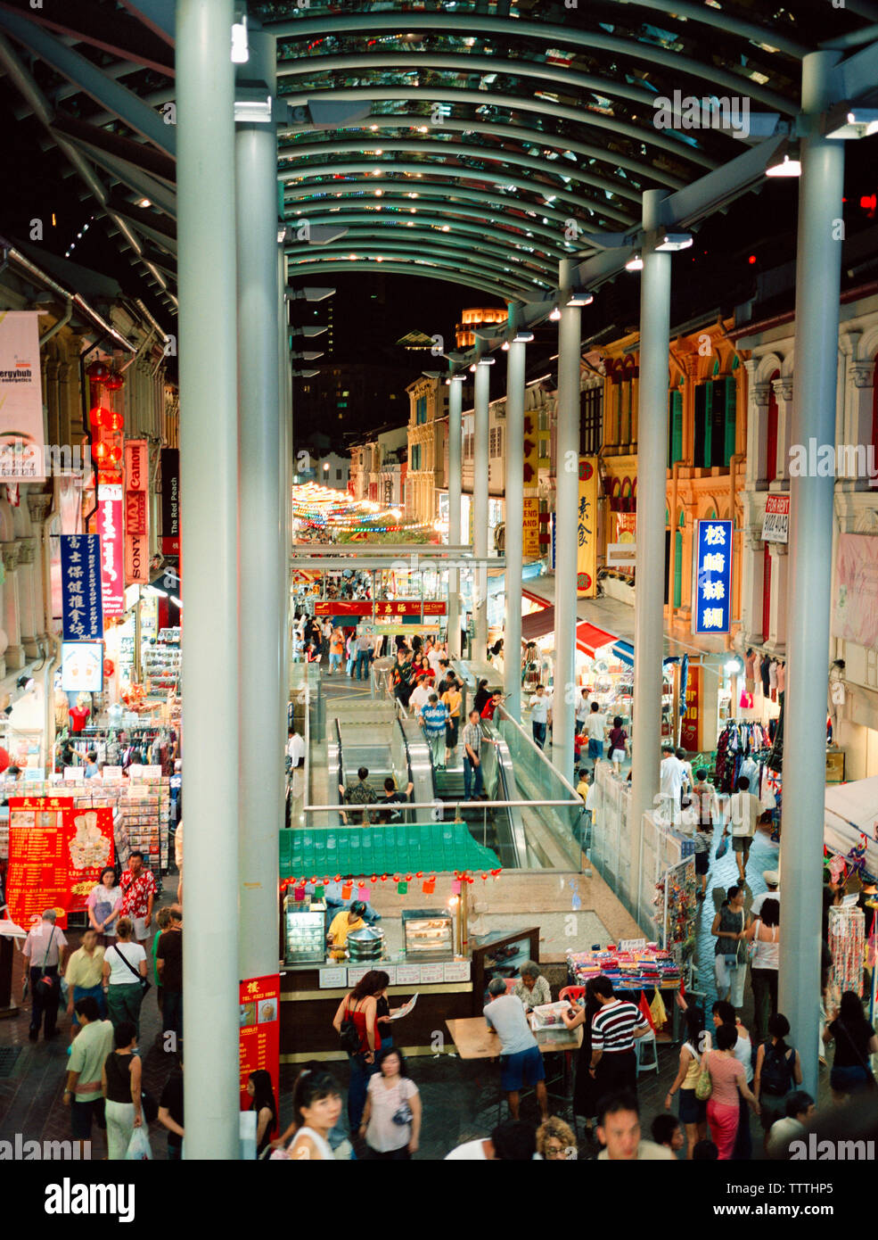SINGAPORE, Asia, high angle view of food court at Chinatown Stock Photo ...