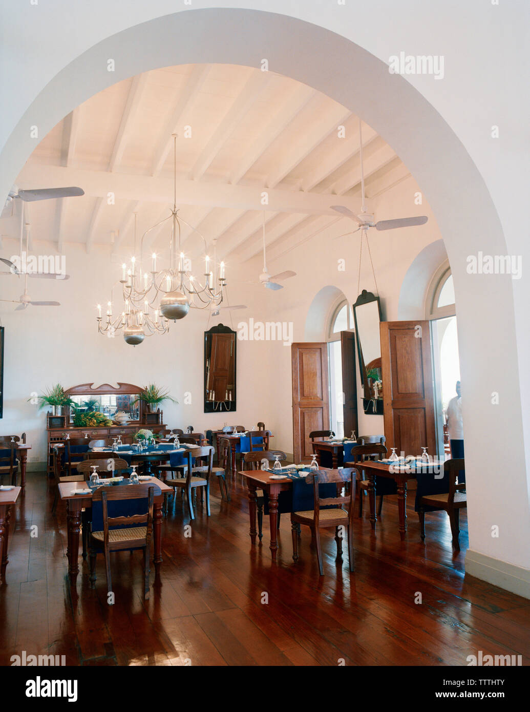SRI LANKA, Asia, Galle, interior of a dining room at Amangalla hotel ...