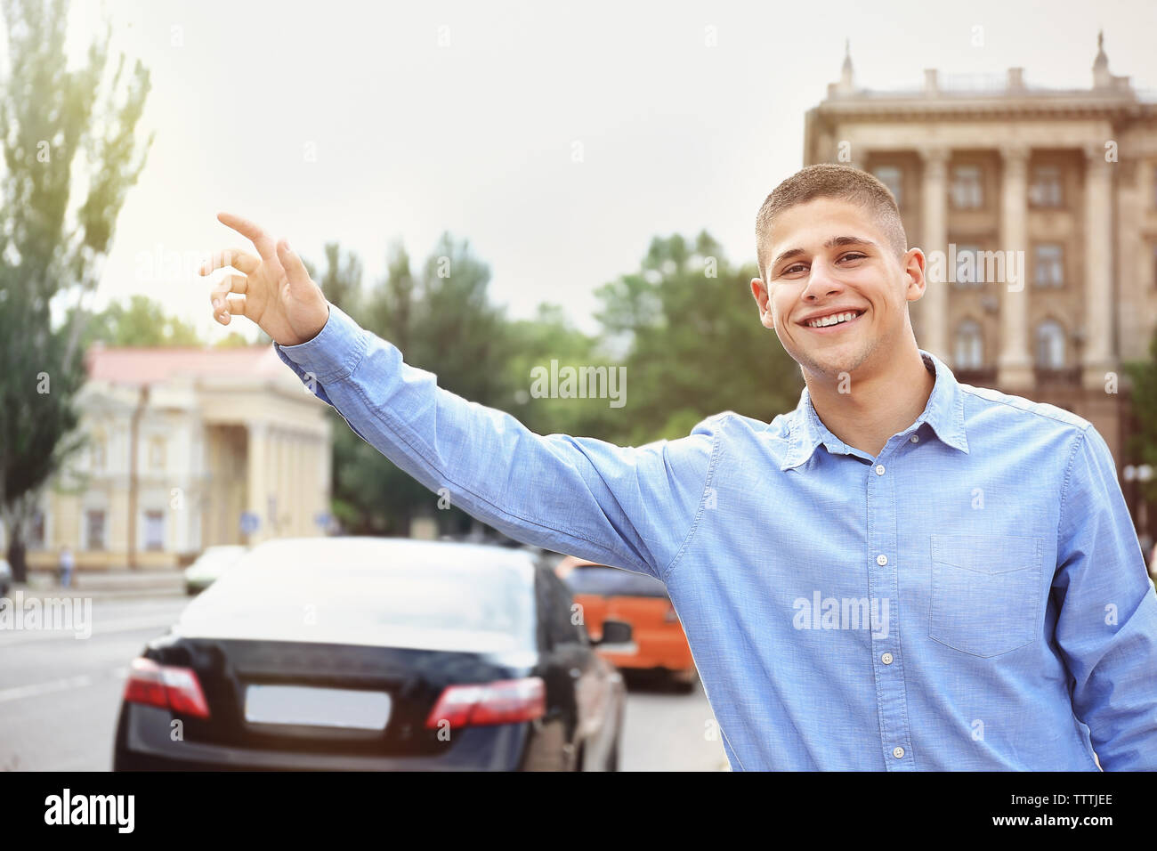 Person stopping traffic hi-res stock photography and images - Alamy