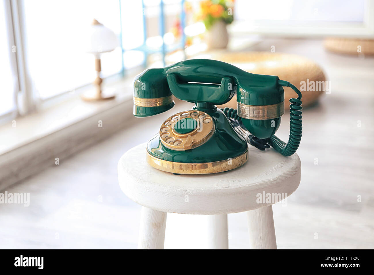Vintage telephone in interior Stock Photo - Alamy
