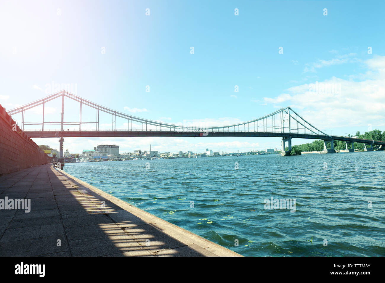 Steel bridge over river Stock Photo - Alamy