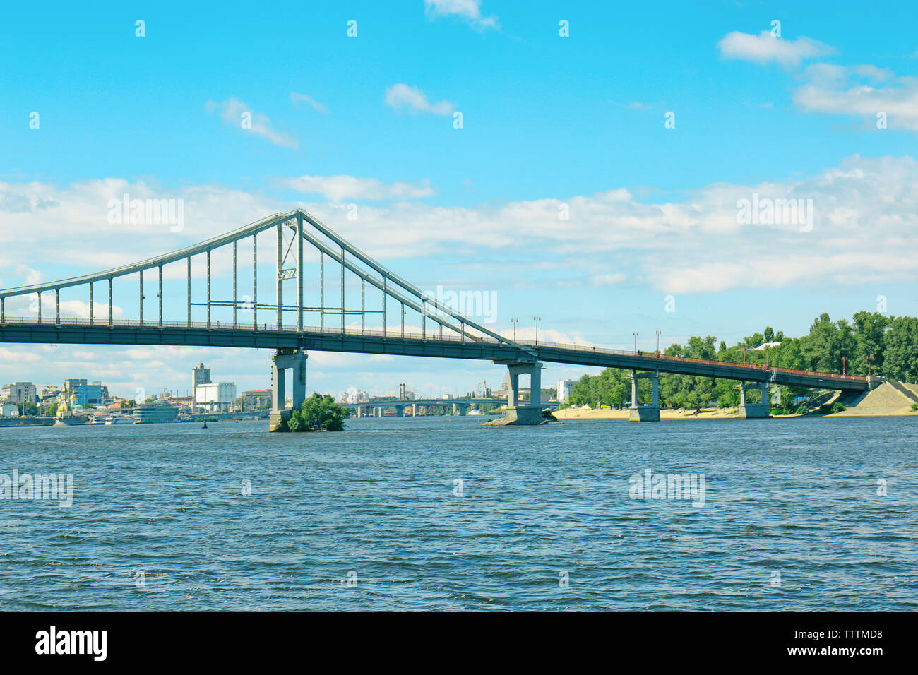 Steel bridge over river Stock Photo - Alamy