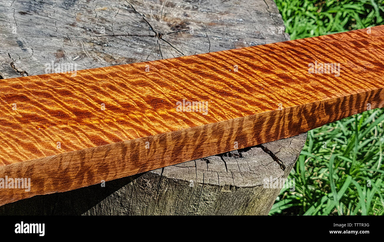 Wood has tiger stripe or curly stripe grain Stock Photo - Alamy