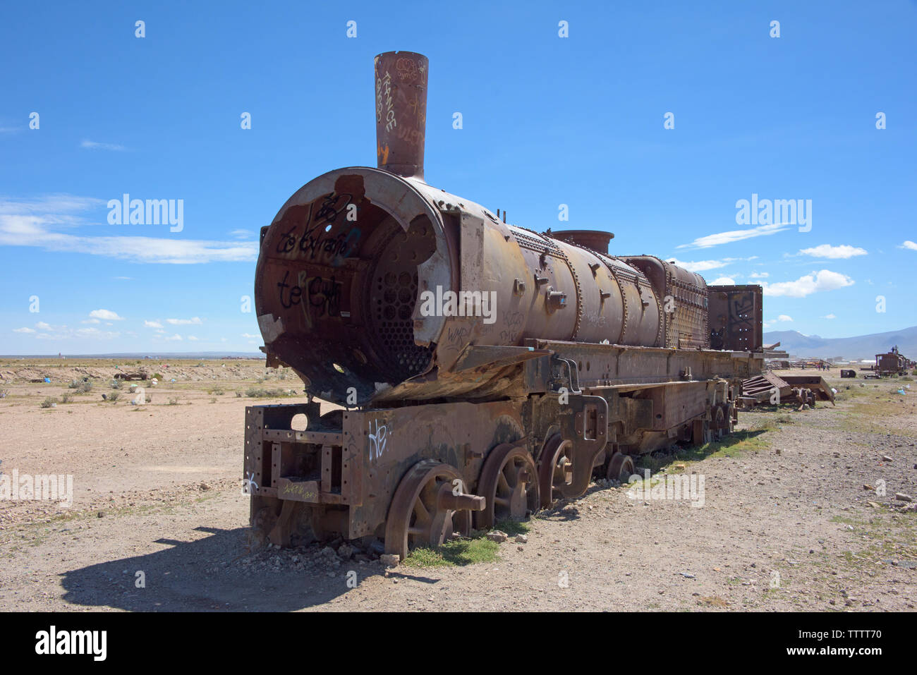Antique train cemetery on the desert, Uyuni, Potosi Department, Bolivia ...