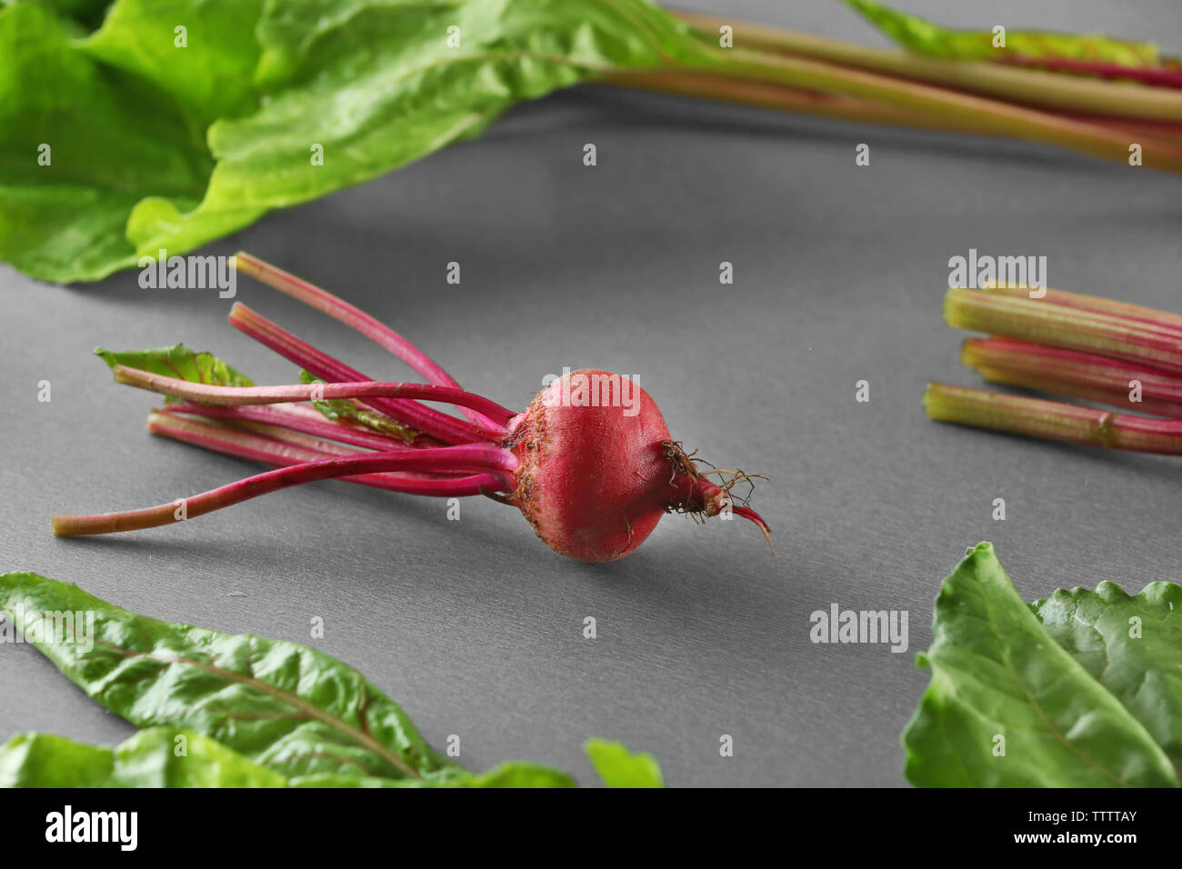 Young beet on grey background Stock Photo - Alamy