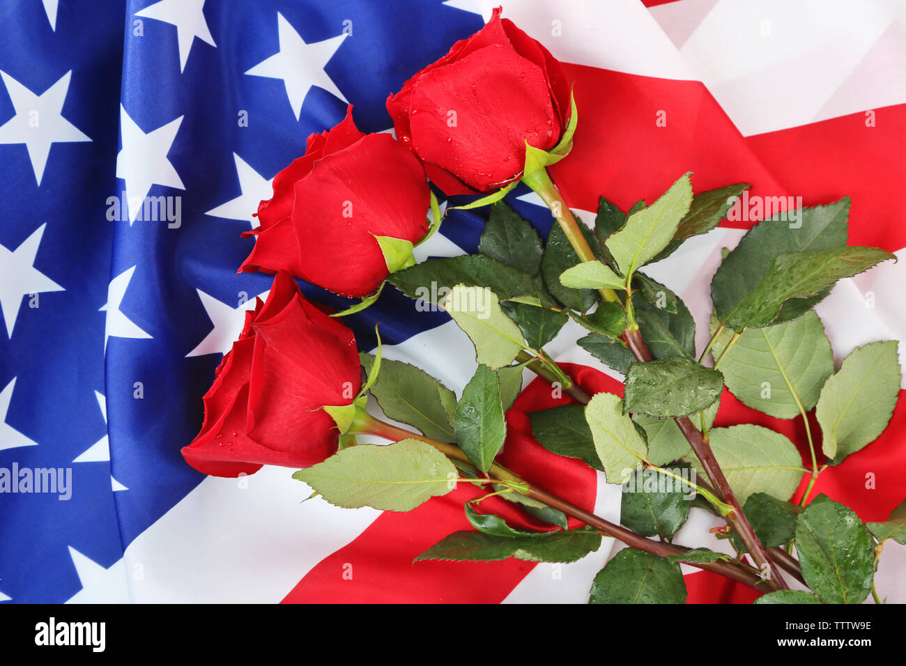 Roses and American flag, top view Stock Photo - Alamy