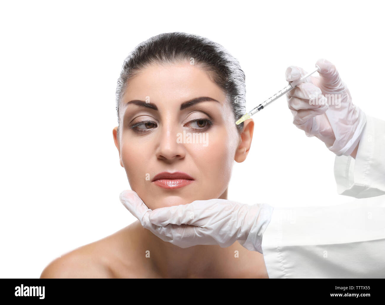 Procedure of facial injection on white background Stock Photo - Alamy