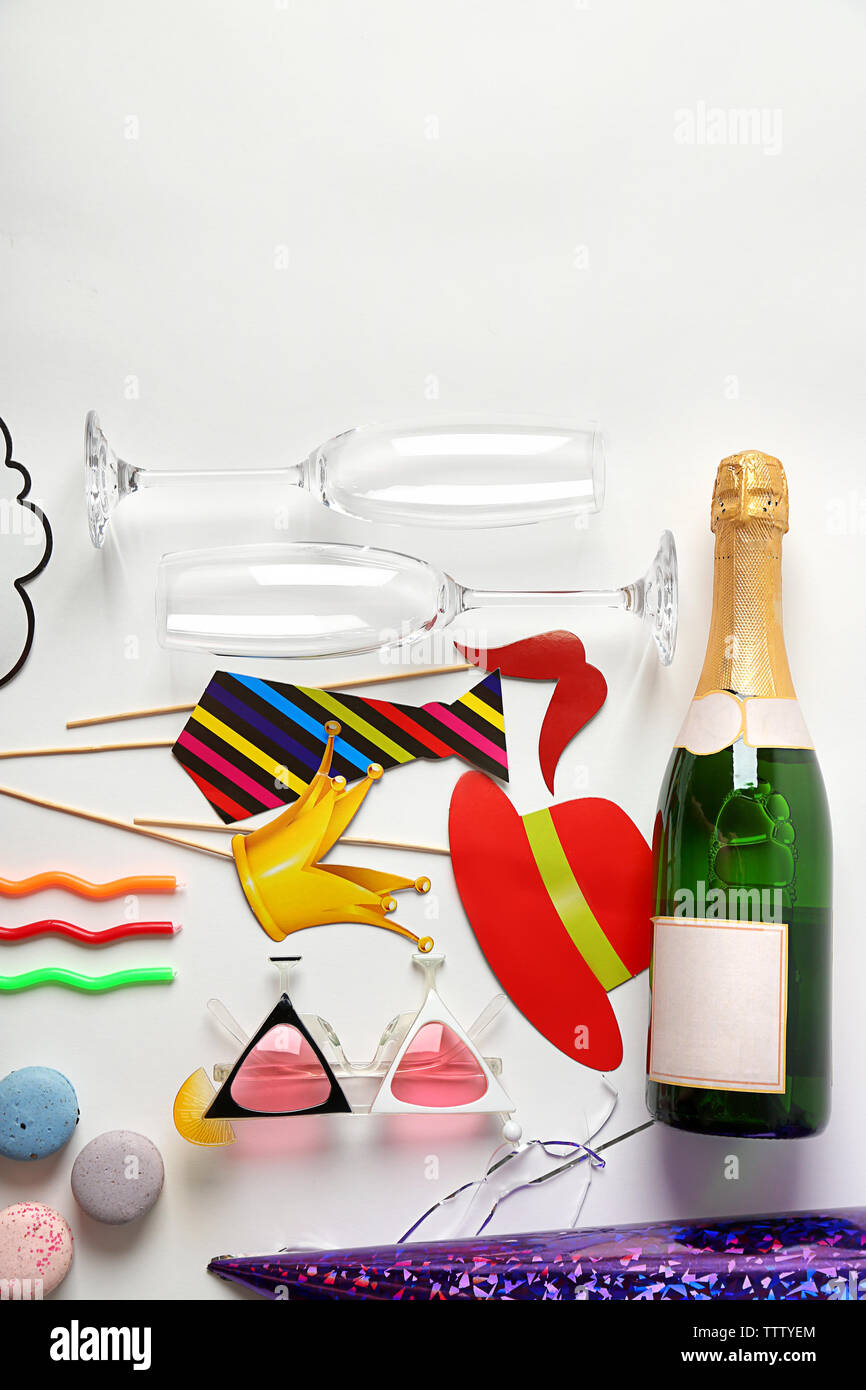 Party accessories on white background Stock Photo - Alamy