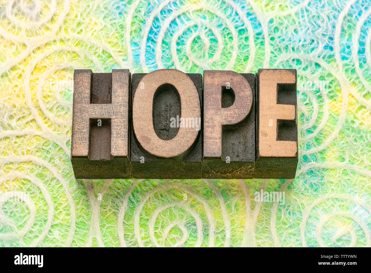 hope word abstract in vintage letterpress wood type printing blocks ...