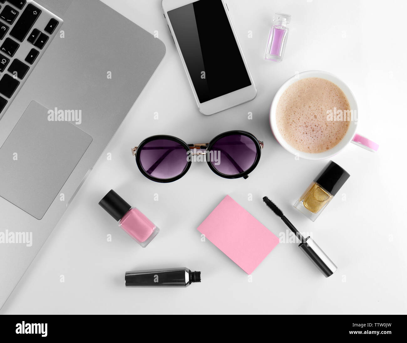 Workplace woman top view accessories hi-res stock photography and ...