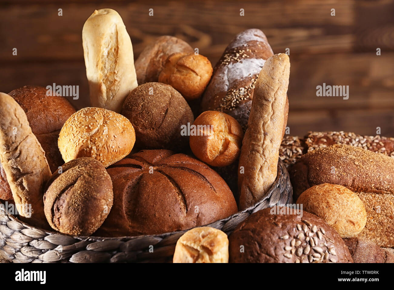 Many different types of fresh bread, close up Stock Photo - Alamy