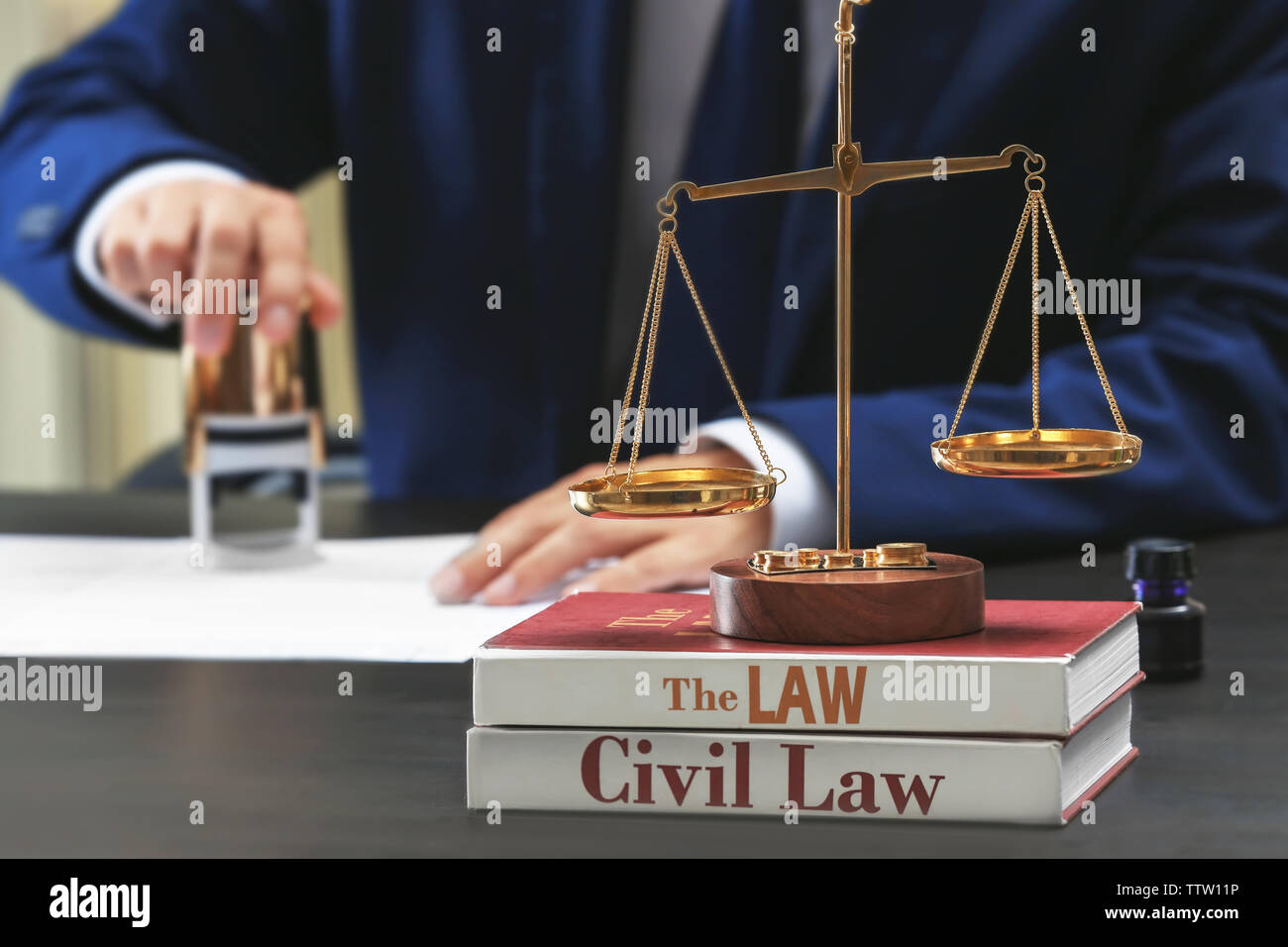 Scales in notary public office, concept Stock Photo - Alamy