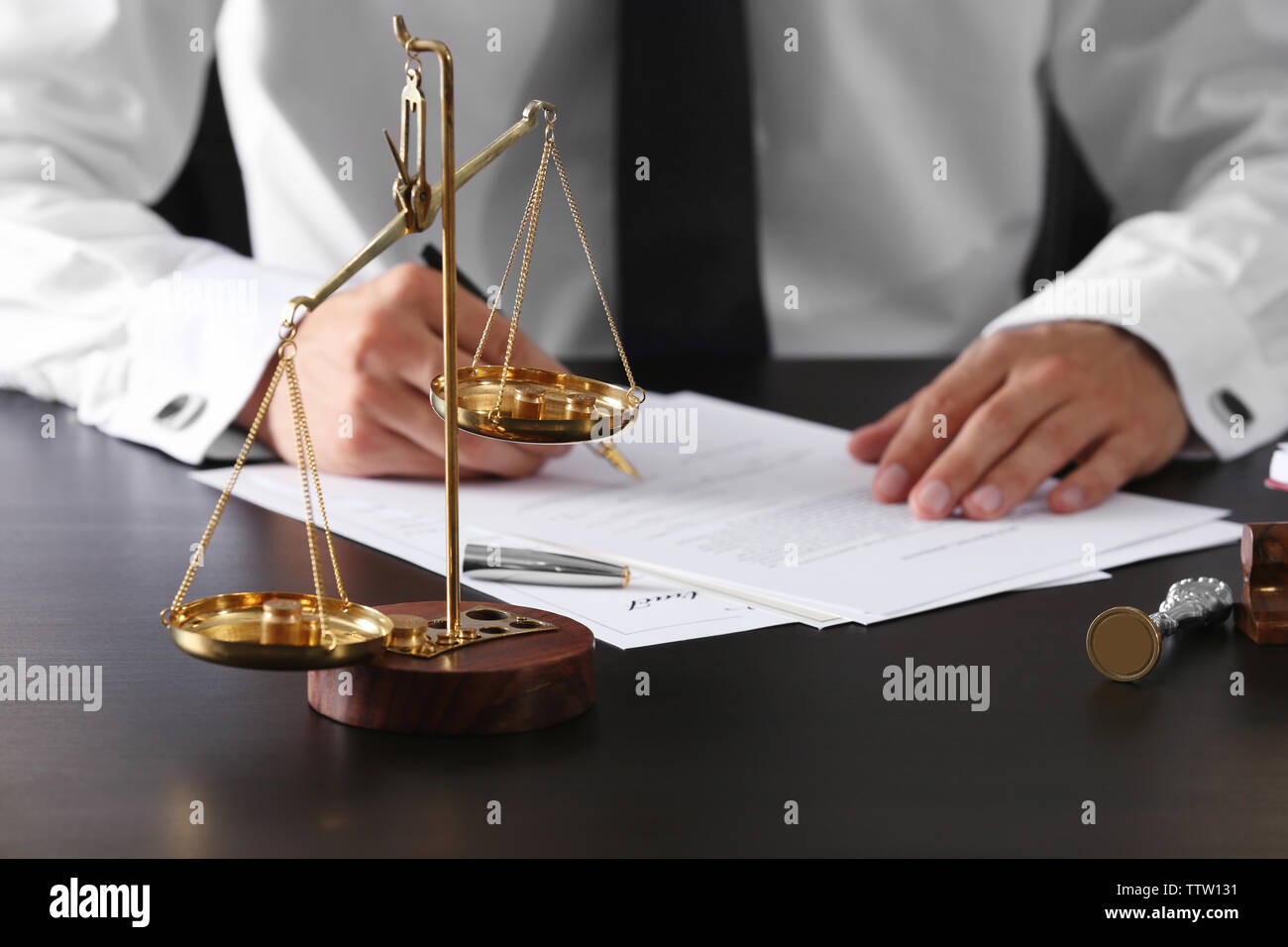 Scales in notary public office, concept Stock Photo - Alamy
