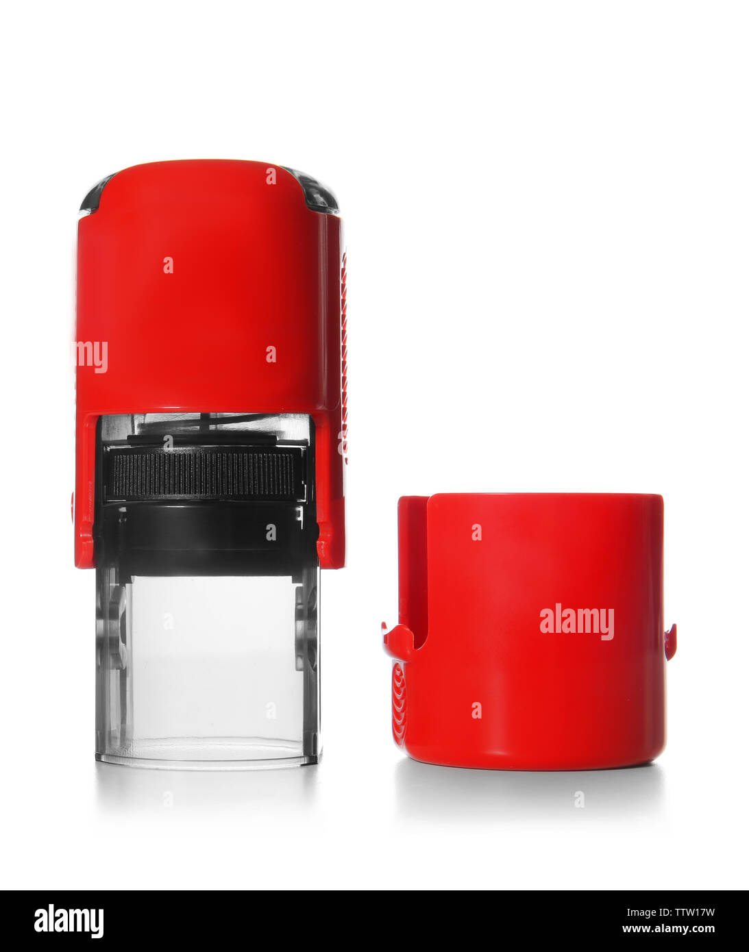 Self-inking red stamp on white background Stock Photo - Alamy