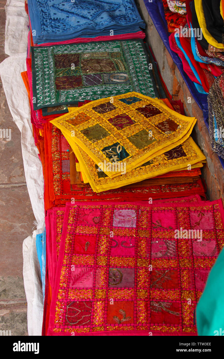 Cushion covers at a market stall, Dilli Haat, New delhi, India Stock ...