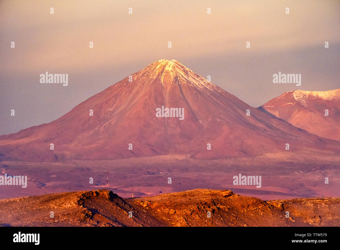 Snow-capped mountain with Atacama Desert at sunset, San Pedro de ...
