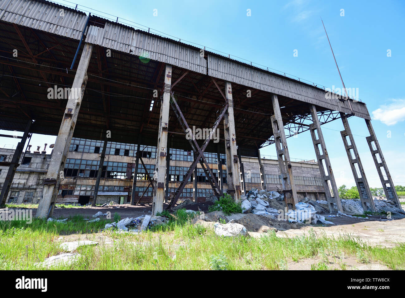 View of an abandoned factory, warehouse in an industrial area ...
