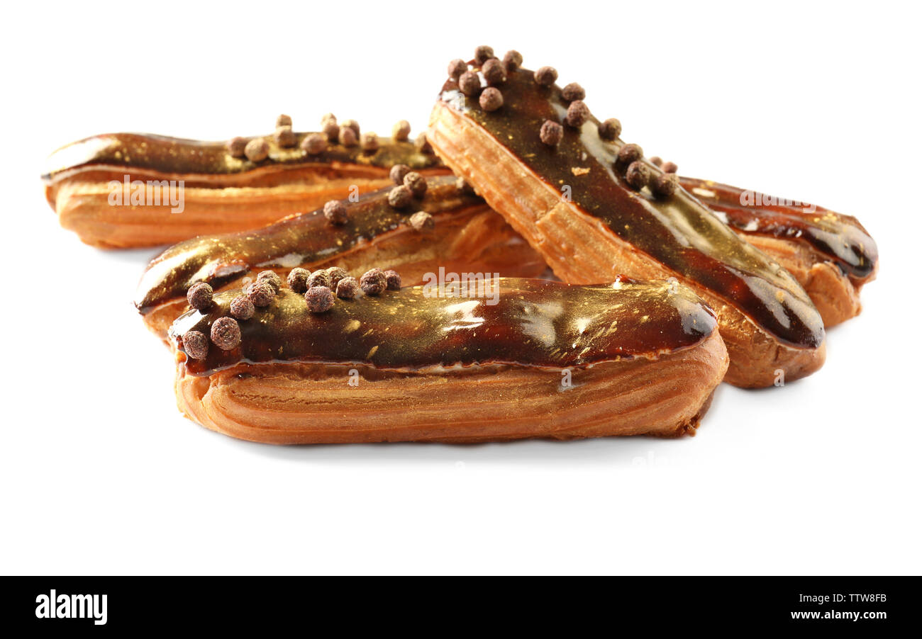 Delicious eclairs isolated on white Stock Photo - Alamy