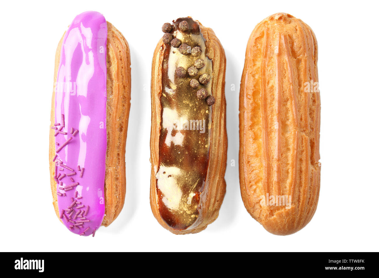 Delicious eclairs isolated on white Stock Photo - Alamy