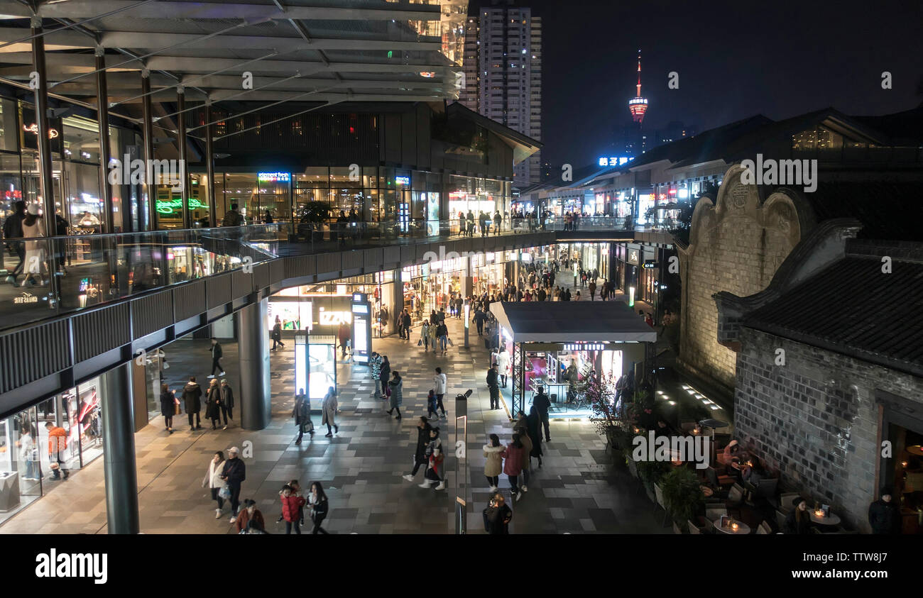 Night view of Taikuri in Chengdu, China. This is one of the busiest ...