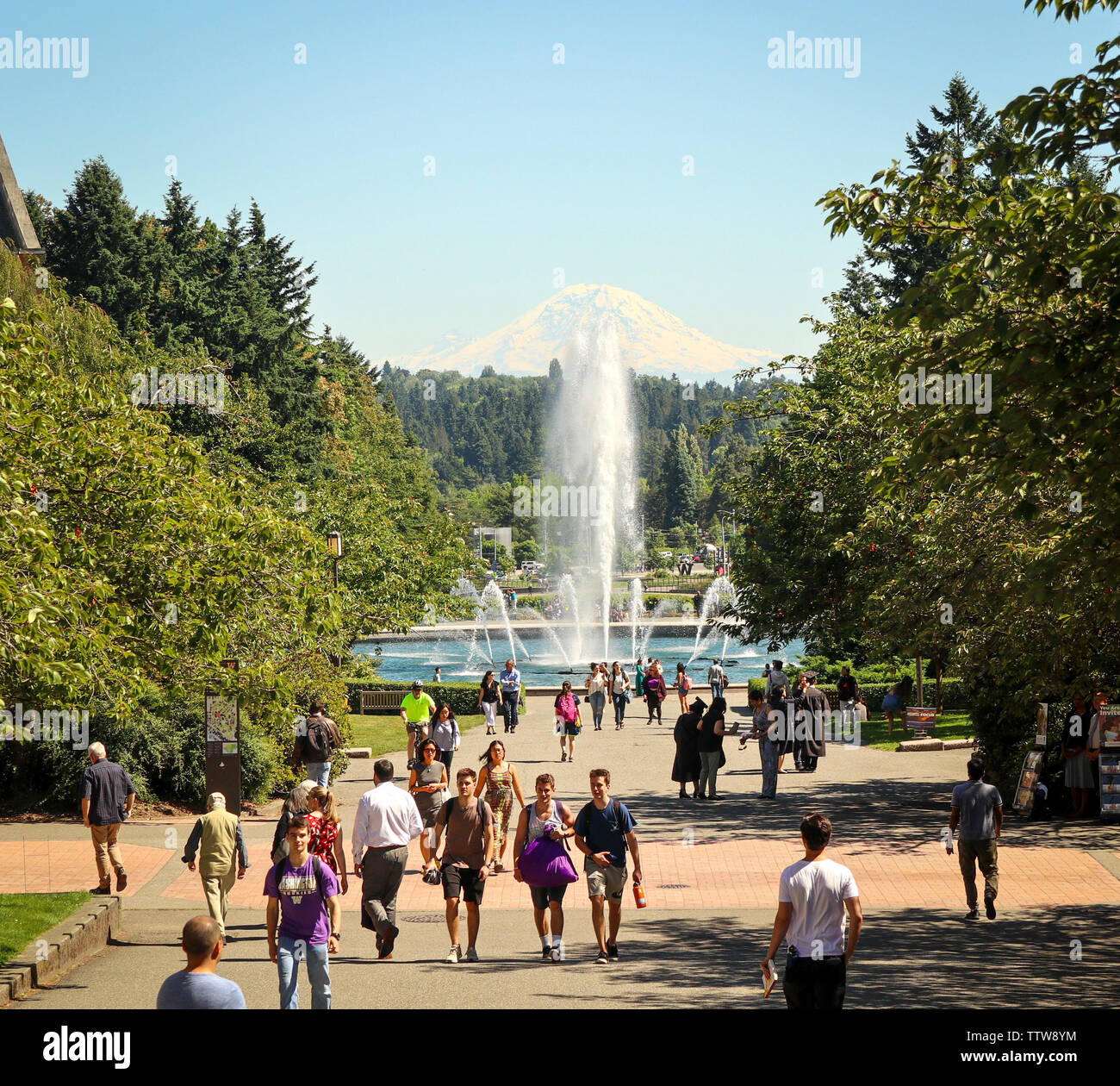 graduation crowds near Drumheller Fountain, campus, University of ...