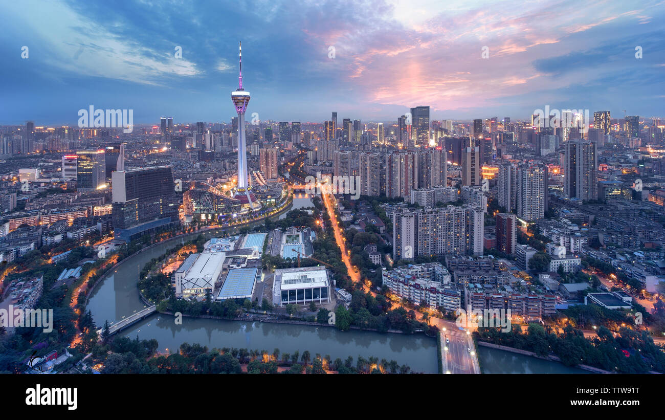 Sunset one day in Chengdu, beautiful pink glow Stock Photo - Alamy