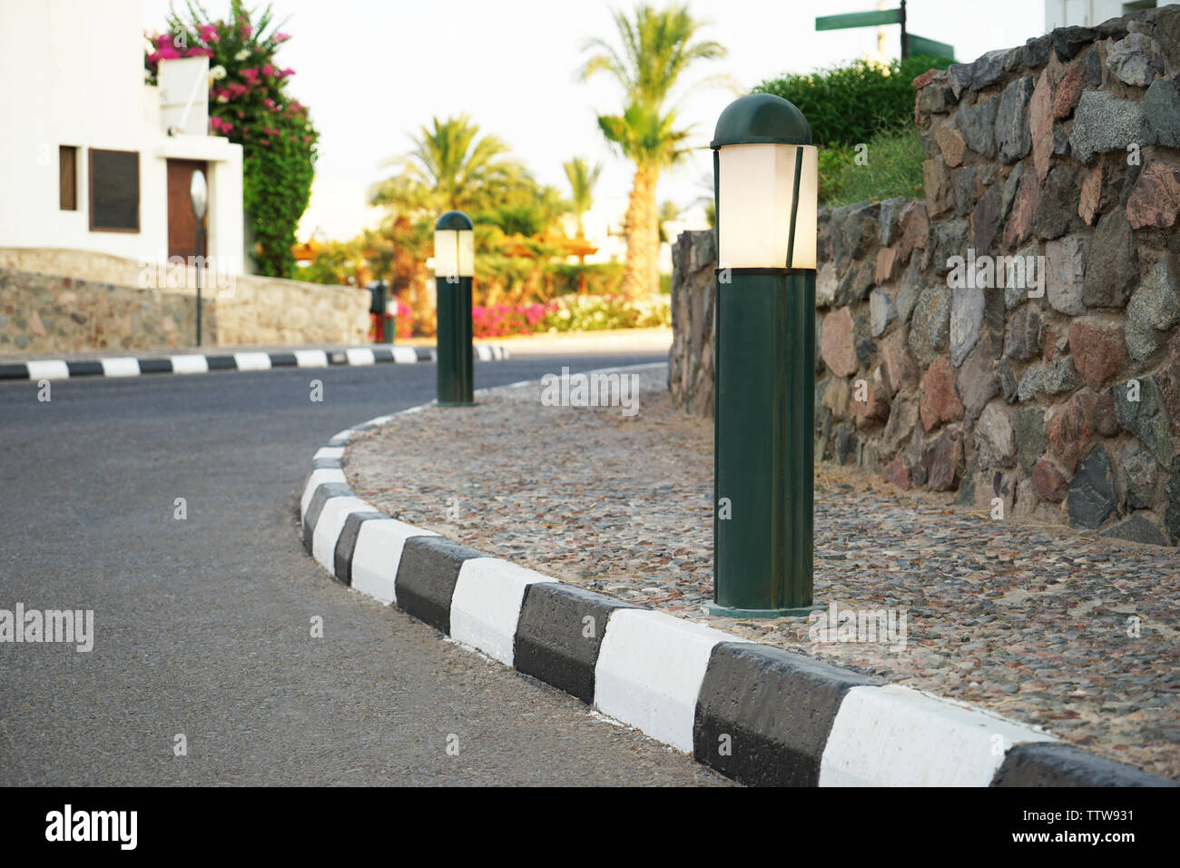 Small lights along the roads, street lighting Stock Photo - Alamy
