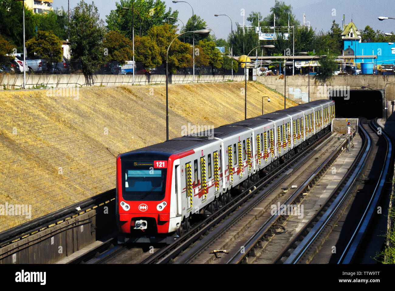 SANTIAGO, CHILE - MARCH 2015: A Metro de Santiago train nearing ...