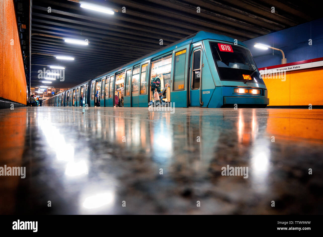 SANTIAGO, CHILE - SEPTEMBER 2015: Metro de Santiago train stopped at ...