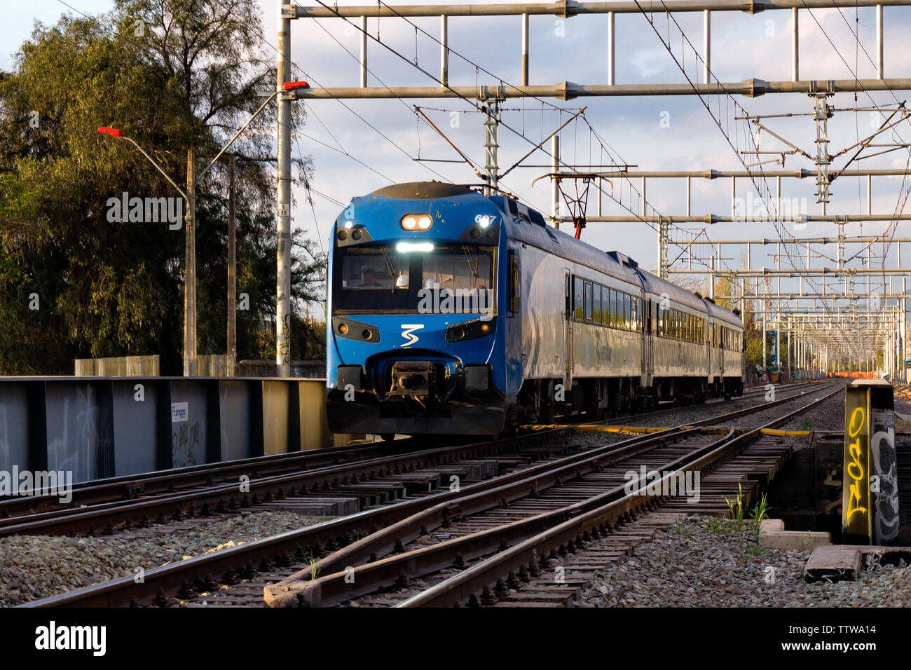 SANTIAGO, CHILE - OCTOBER 2015: A long distance, UTS-444 train, going ...
