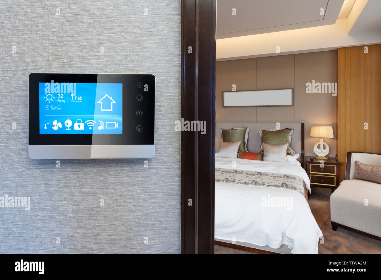 digital screen with luxury bedroom in smart home Stock Photo - Alamy