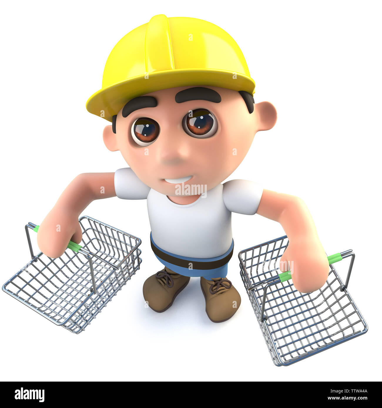 3d render of a funny cartoon builder construction worker character ...
