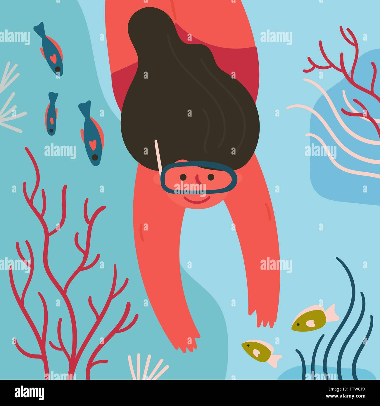 Cartoon illustration girl snorkeling mask hi-res stock photography and ...