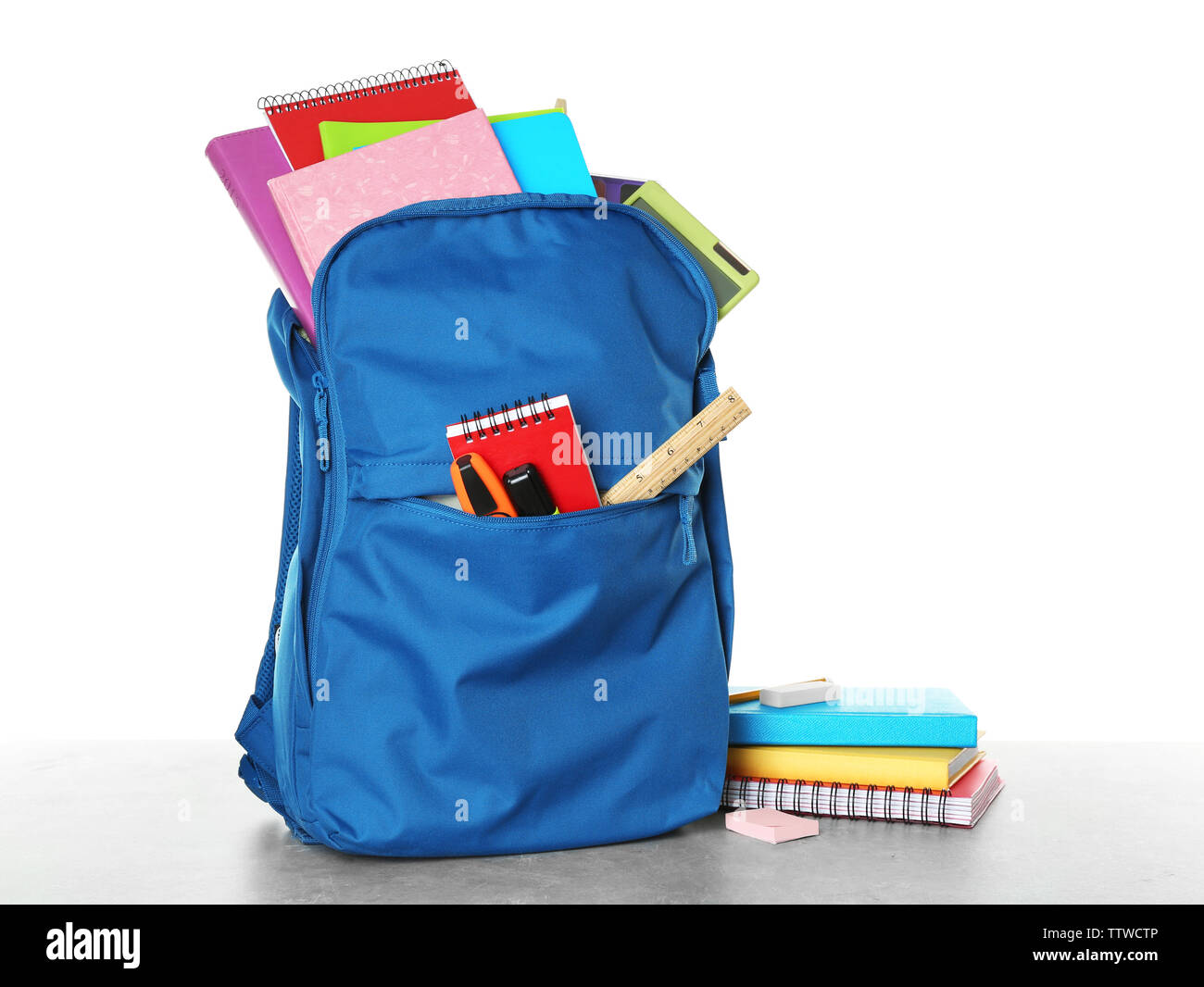 Blue school backpack isolated on white Stock Photo - Alamy