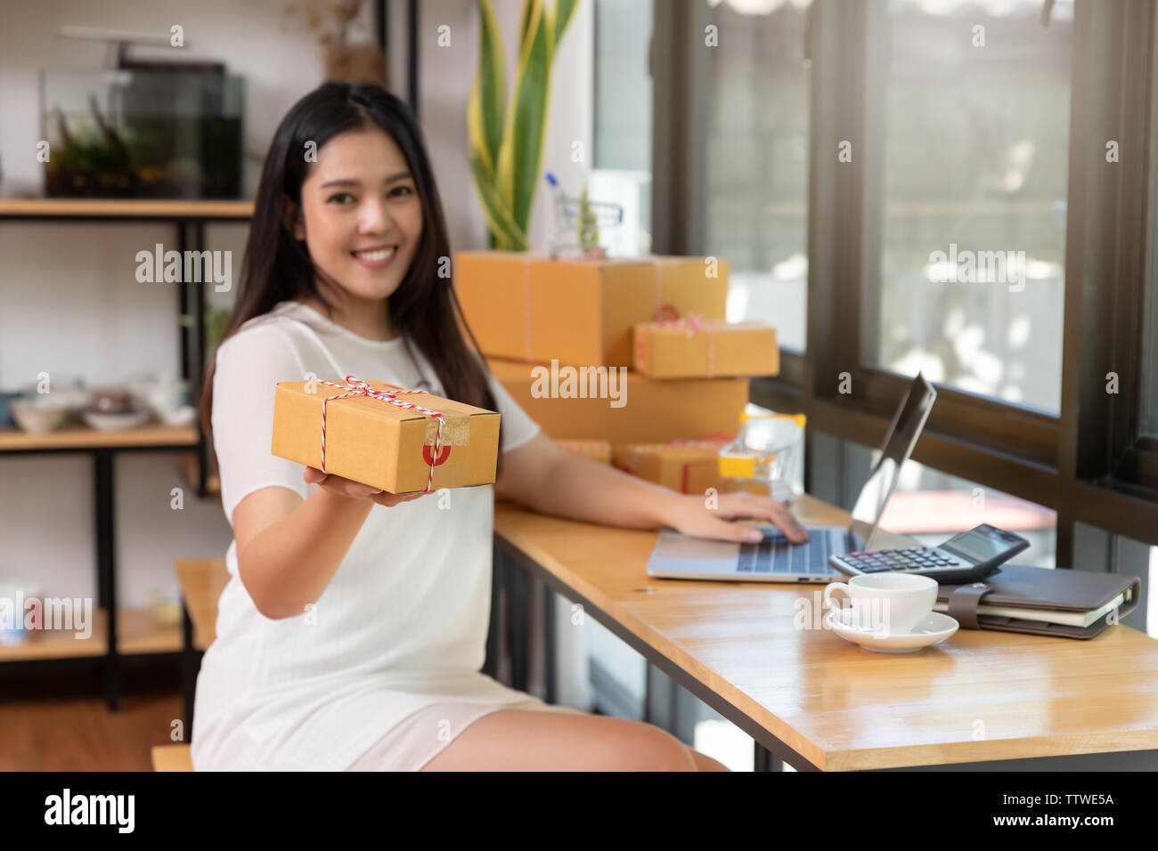 Customer receiving many parcel from delivery after online shopping ...