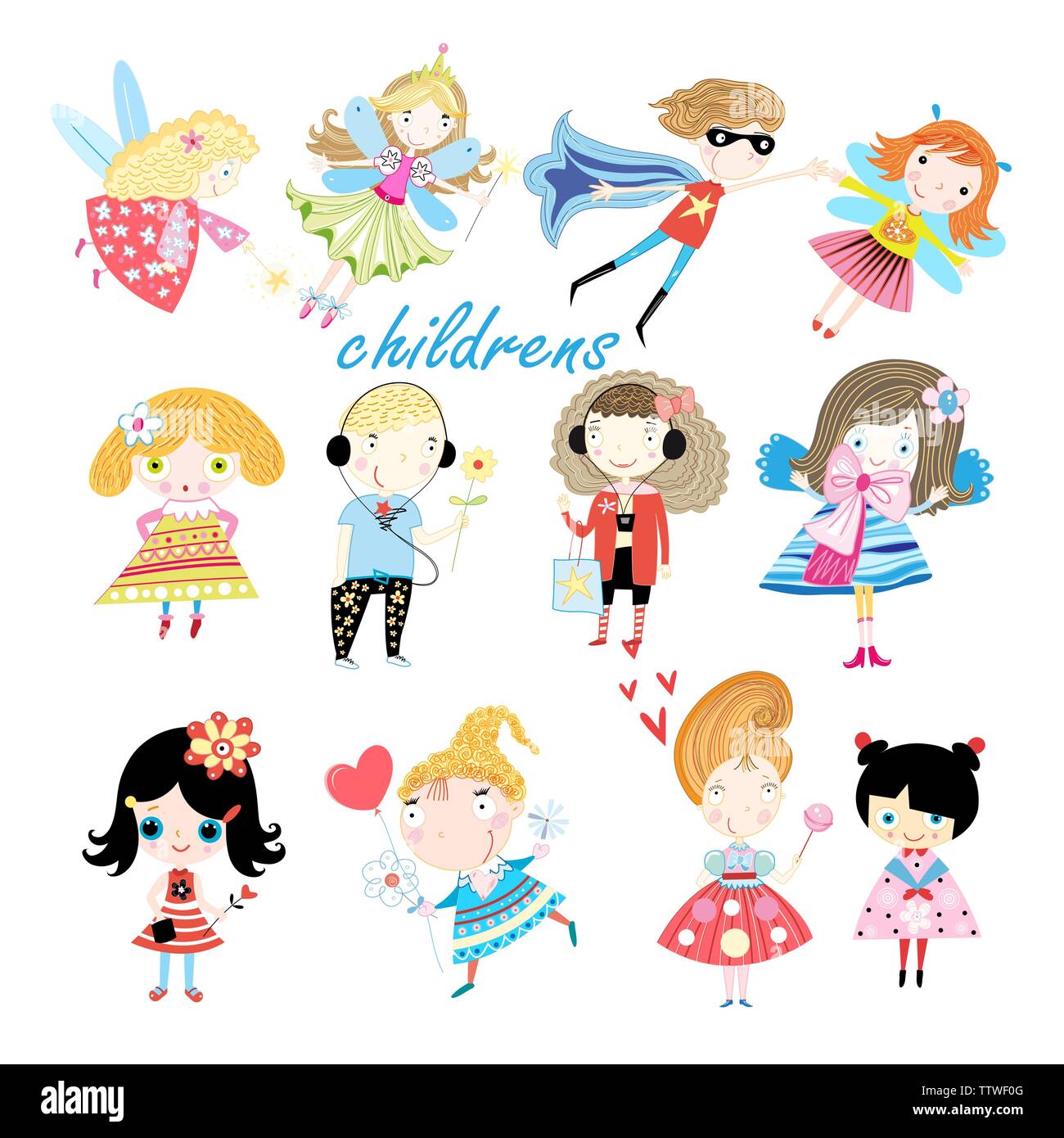 Vector set of cheerful little children on white background Stock Vector ...