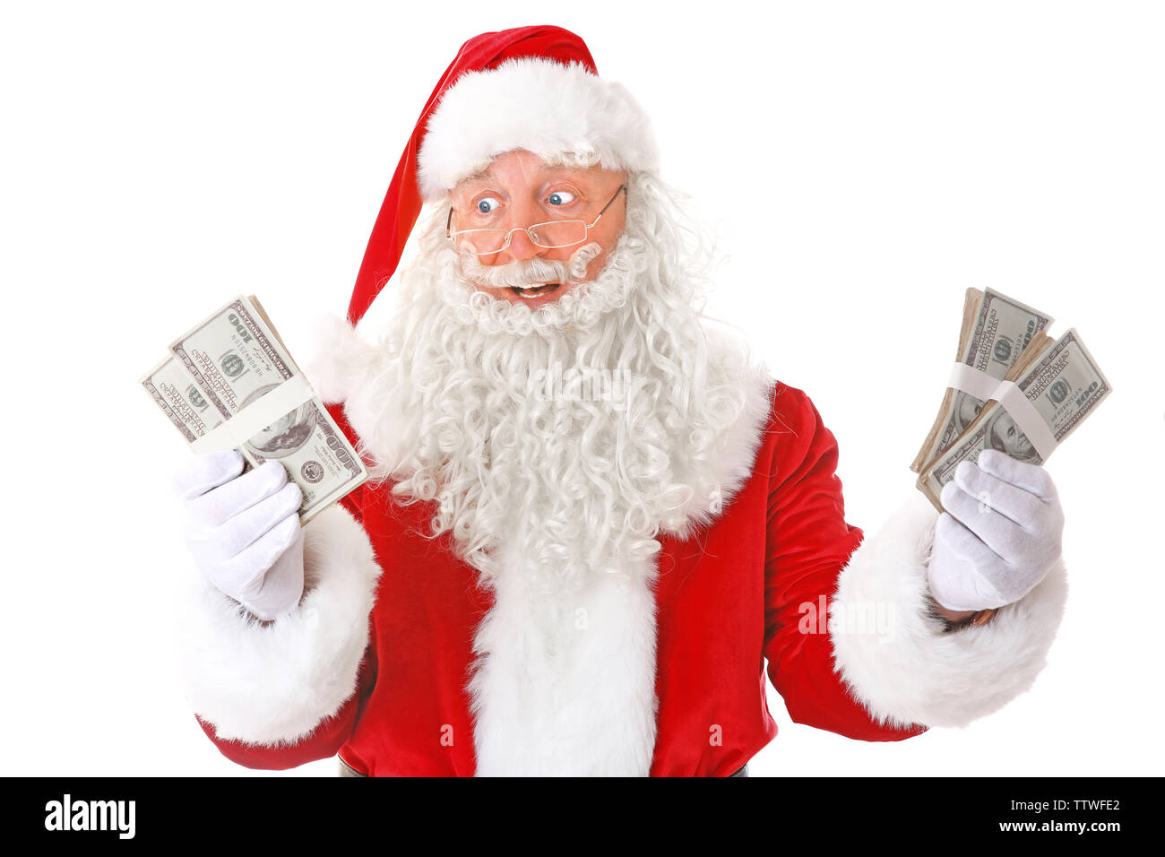 Santa holding money hi-res stock photography and images - Alamy