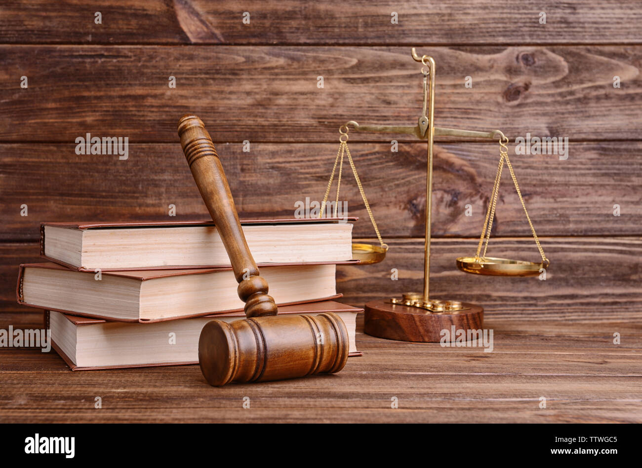 Gavel scales books on background hi-res stock photography and images ...
