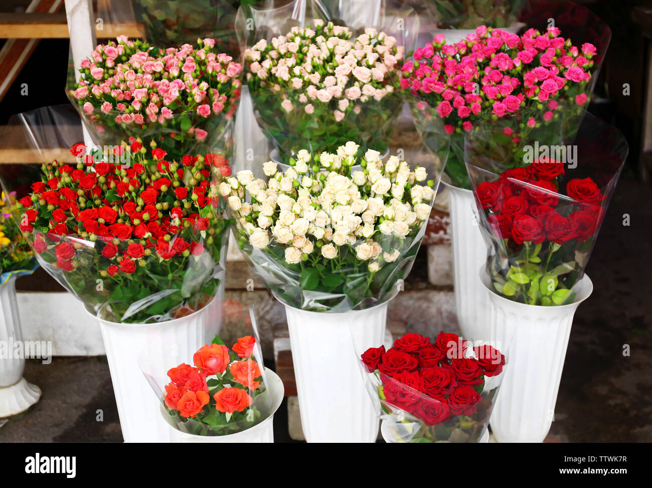 Fresh flowers on display outdoors Stock Photo - Alamy