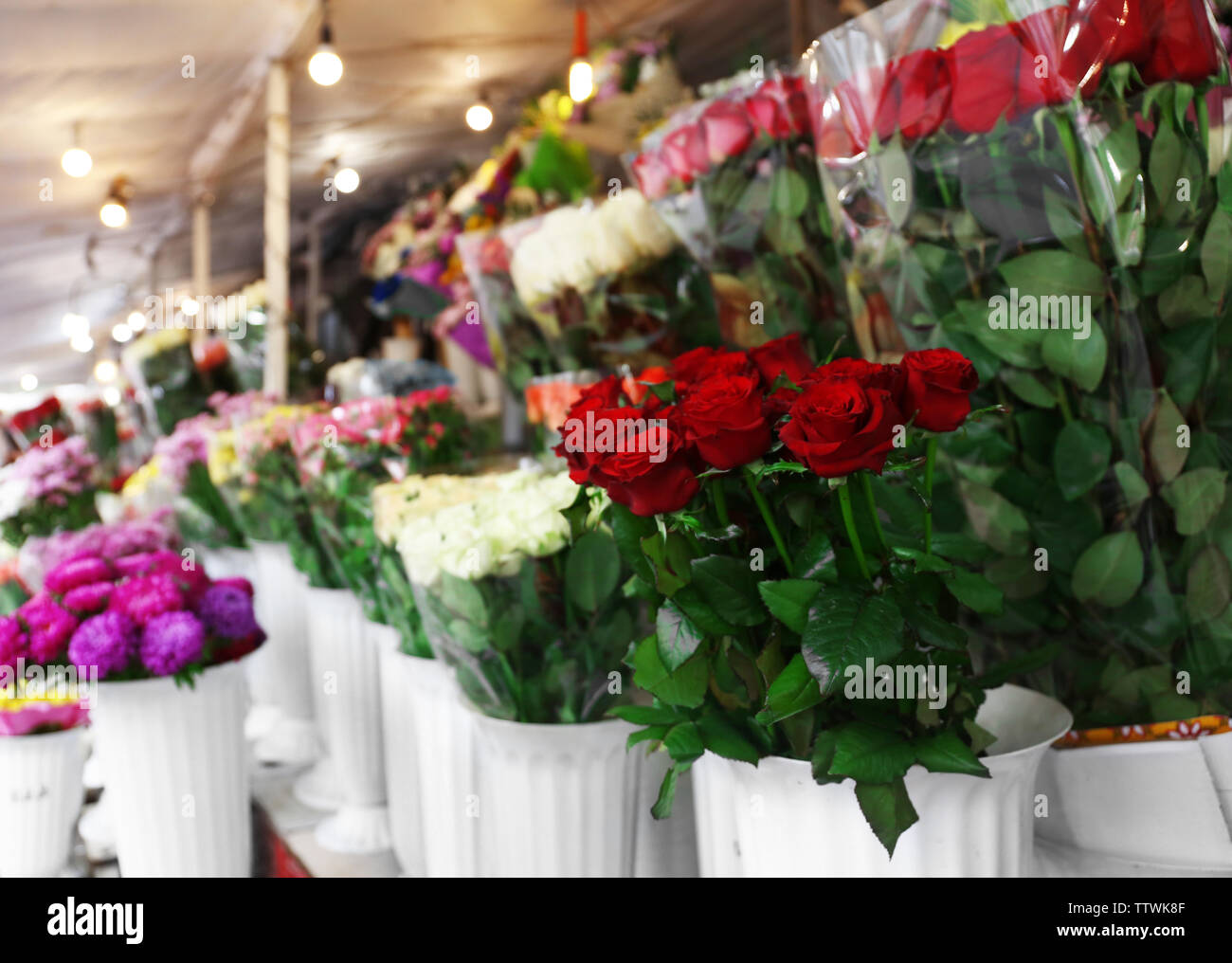 Fresh flowers on display outdoors Stock Photo - Alamy