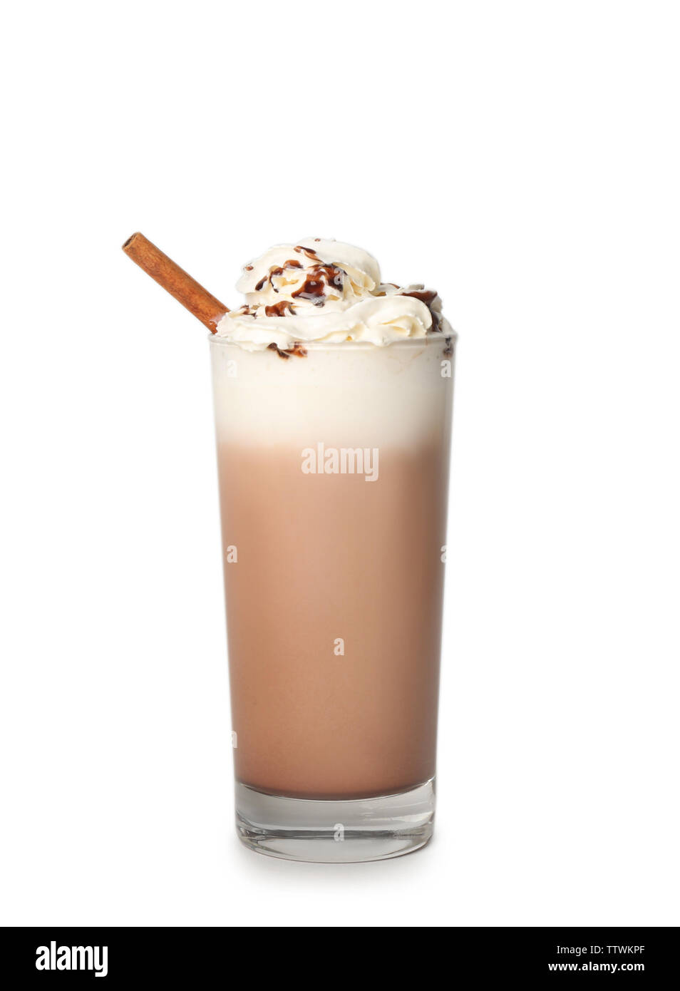 Chocolate milkshake on white background Stock Photo - Alamy