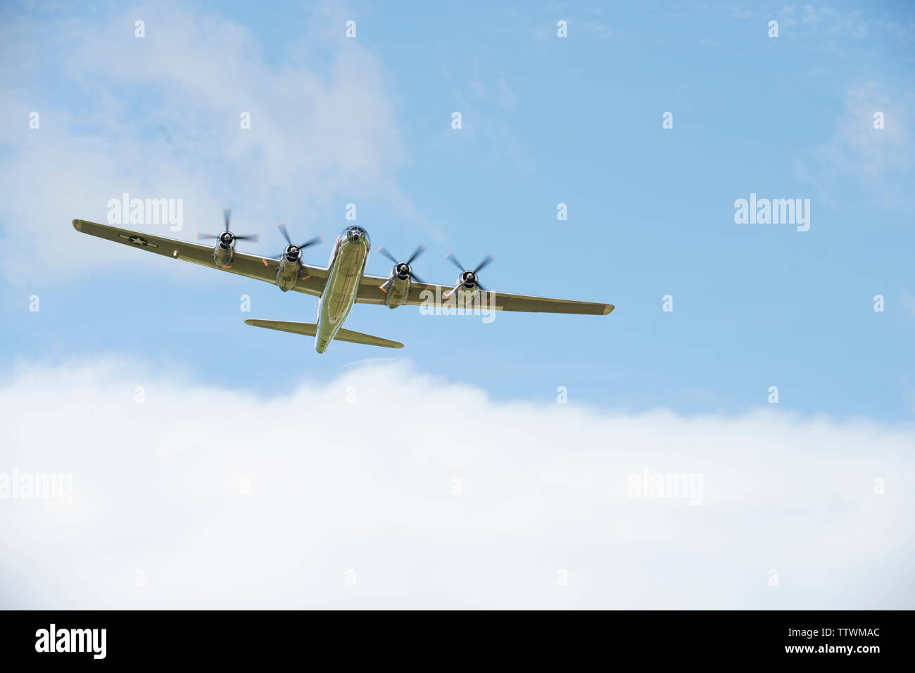 One of the two B-29 Superfortresses that still actively fly today soars ...