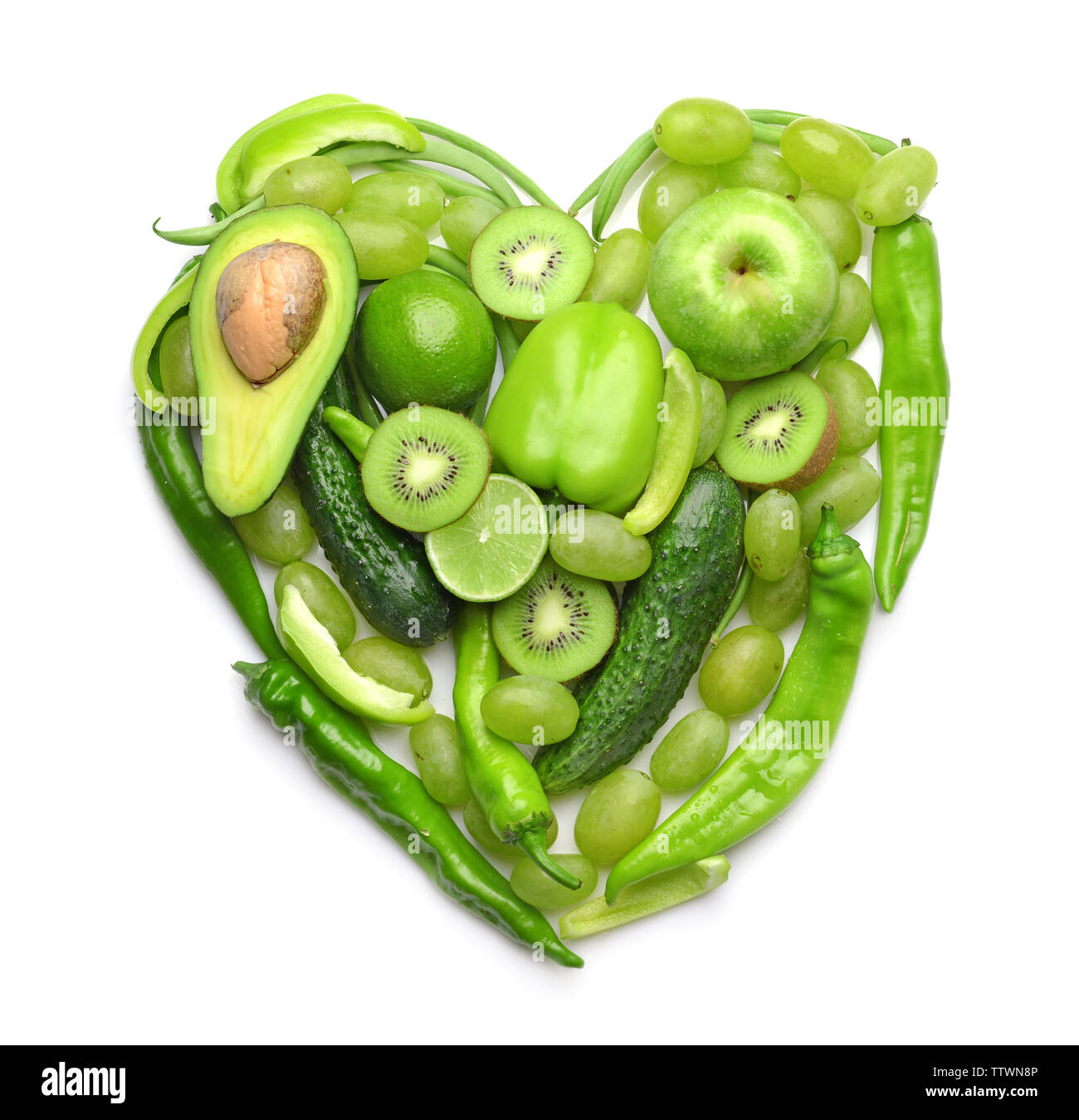 Green vegetables and fruits in shape of heart Stock Photo - Alamy