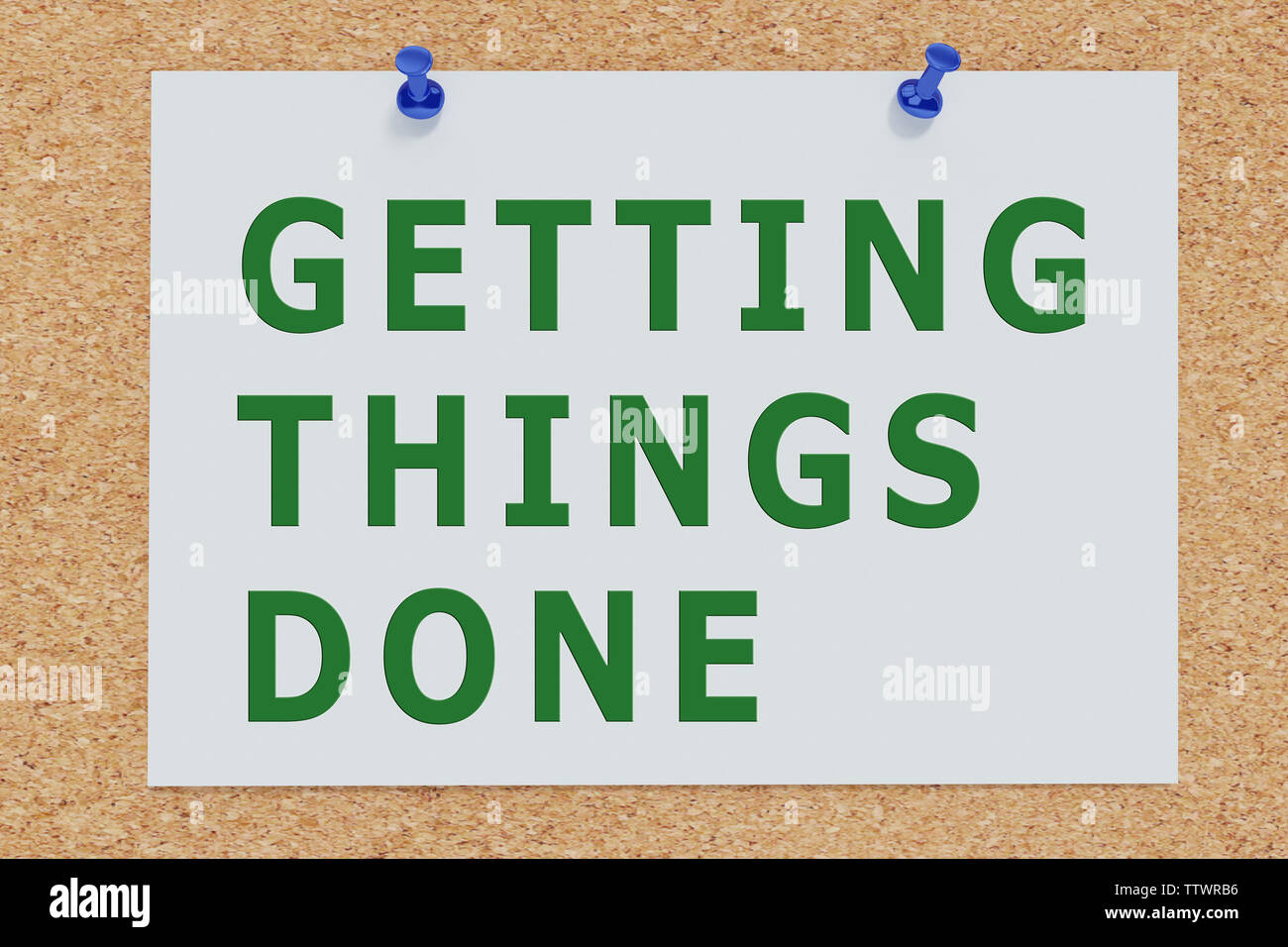 3D illustration of GETTING THINGS DONE on cork board Stock Photo - Alamy