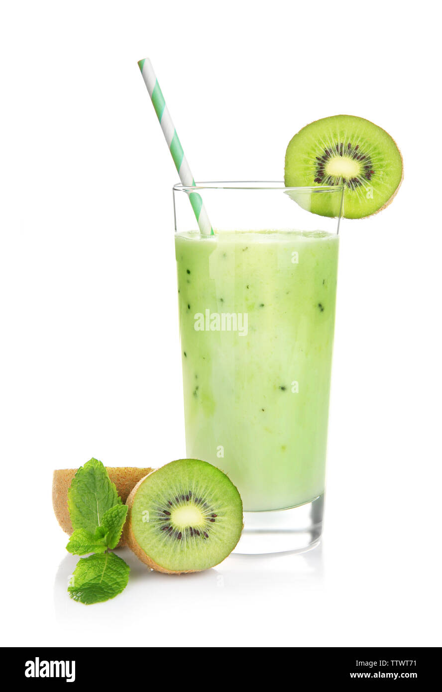 Kiwi milk shake on white background Stock Photo - Alamy