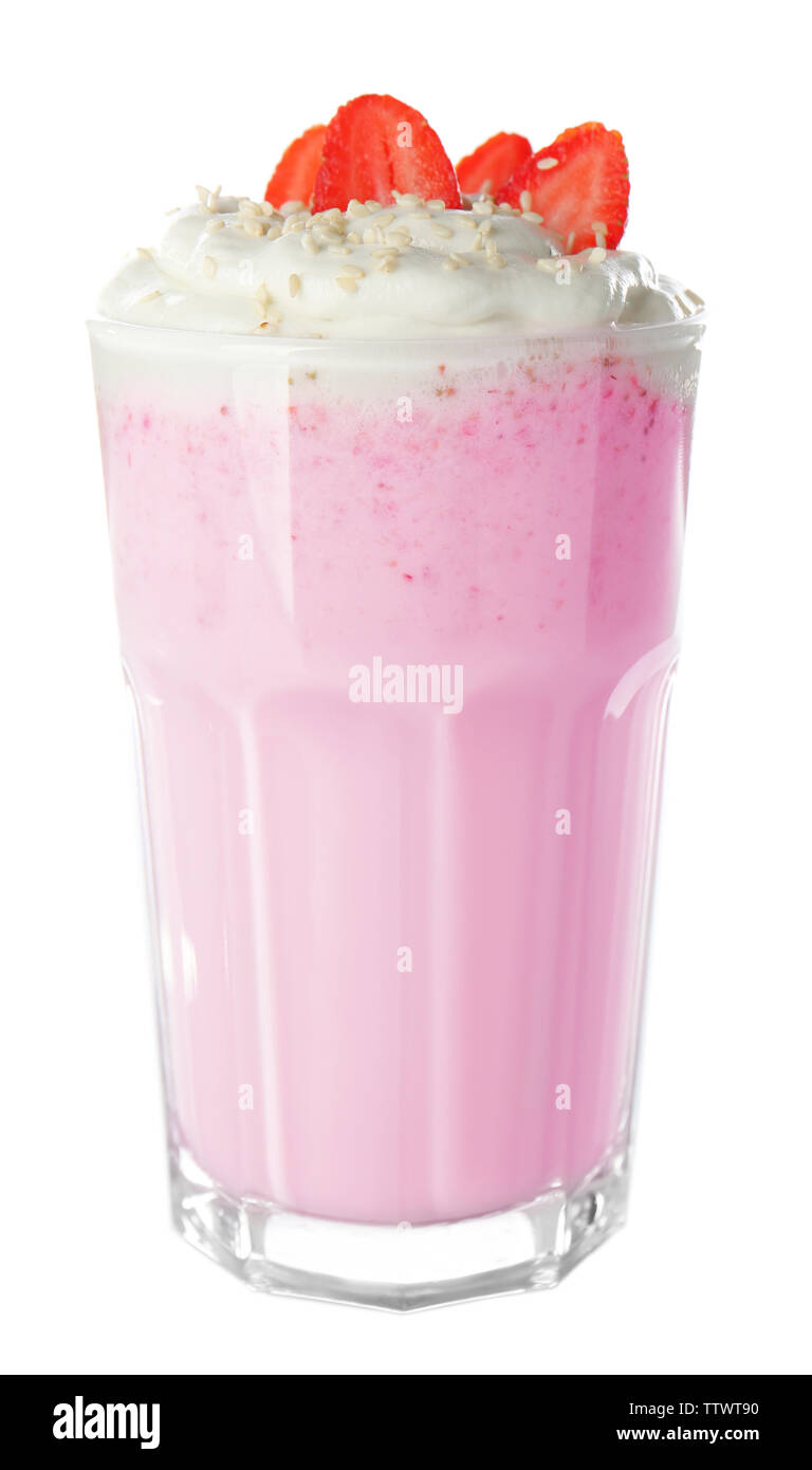 Strawberry milk shake on white background Stock Photo - Alamy