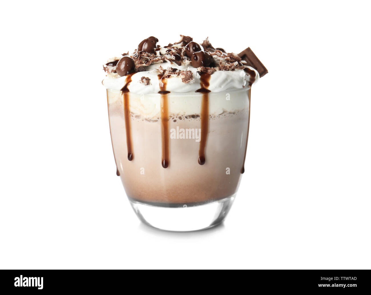 Chocolate milk shake on white background Stock Photo - Alamy