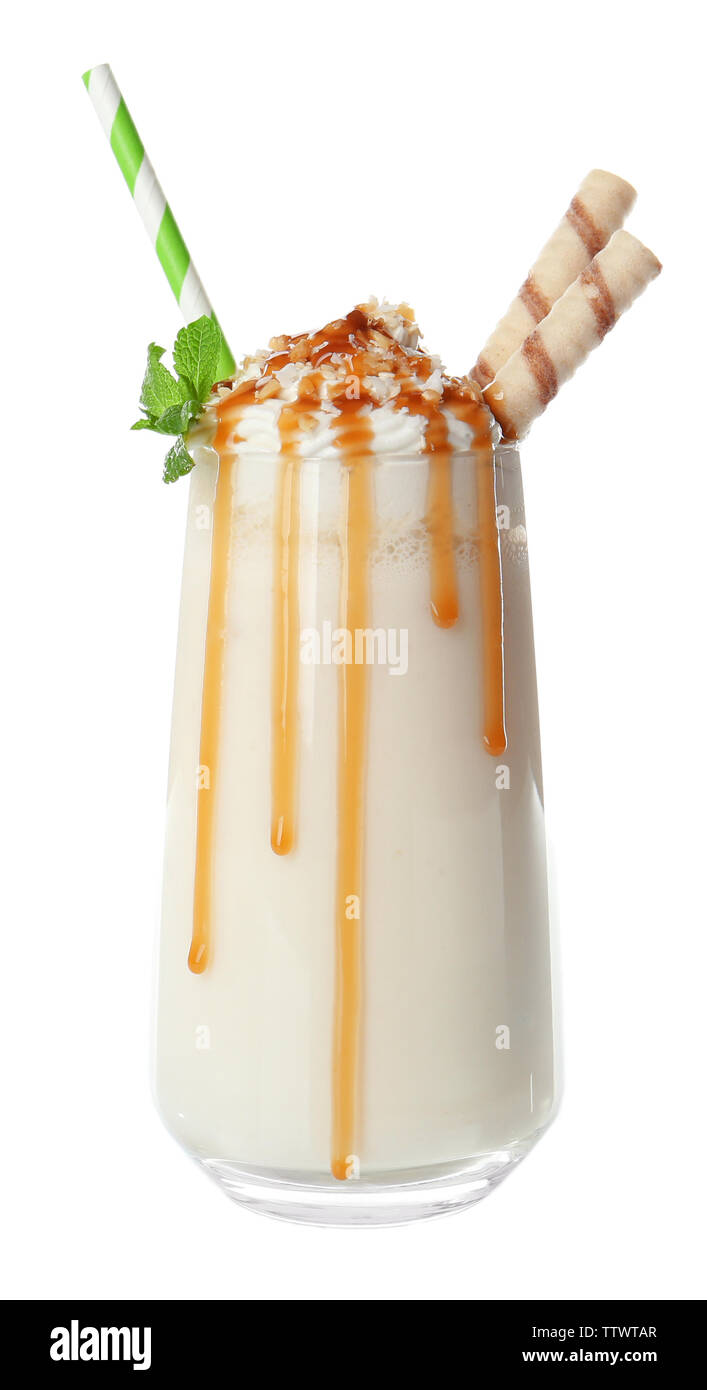 Milk shake on white background Stock Photo - Alamy