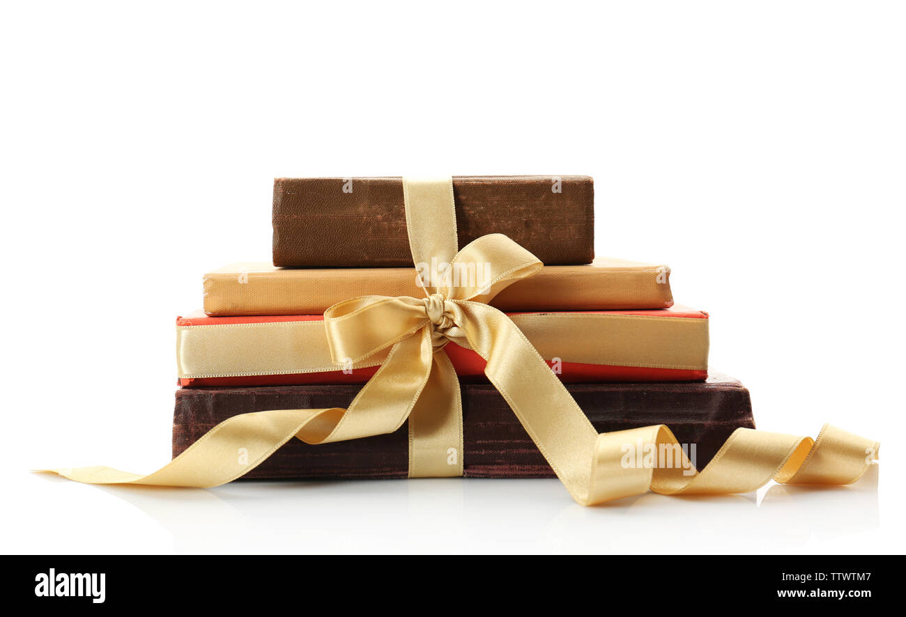 Old books tied in ribbon isolated on white Stock Photo - Alamy