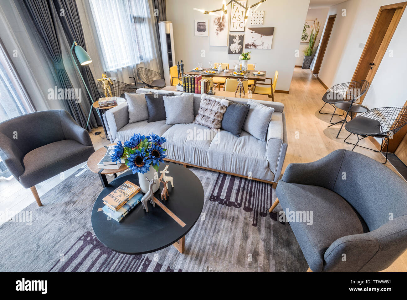 Design of interior design space of model room in modern living room ...